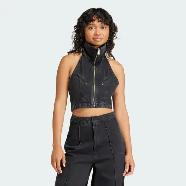 Adidas Fashion Montreal Denim Cropped Vest - Medium Black Denim